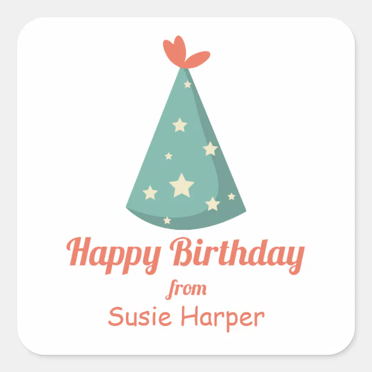 Green Birthday Party Hat Square Sticker | Zazzle