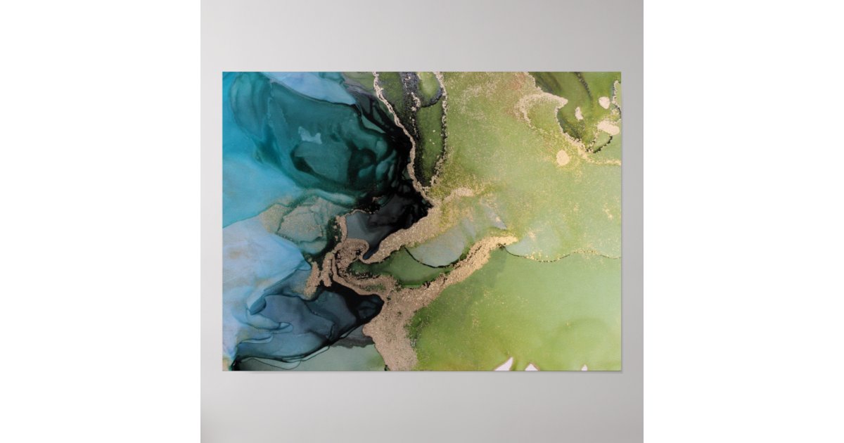 Green Black Abstract Alcohol Ink Poster | Zazzle