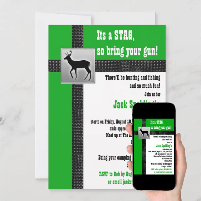 Green, Black, and White Stag Invitation | Zazzle
