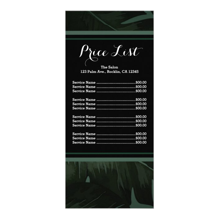 Green & Black Chic Tropical Leaves Price List Menu | Zazzle.com