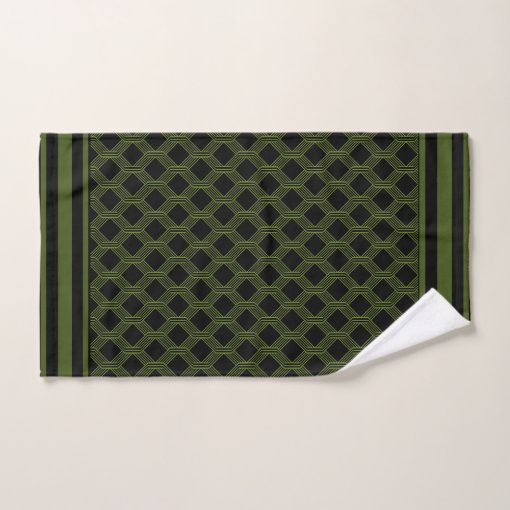 Green Black Geometric Pattern Bath Towel Set | Zazzle