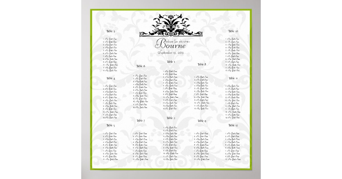 Green Black Honey Bee Seating Chart 12 Tables | Zazzle