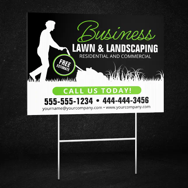 Green Black Lawncare Landscaping Lawn Mowing Sign | Zazzle