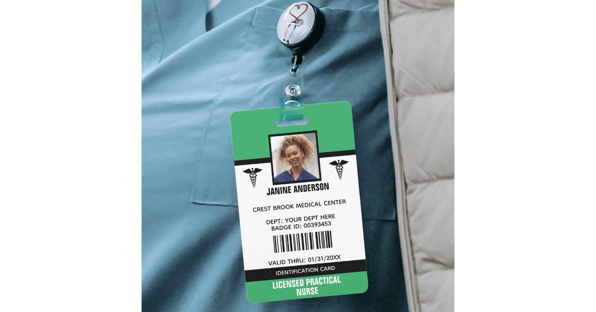 Green & Black Medical Employee Doctor Nurse ID Badge | Zazzle