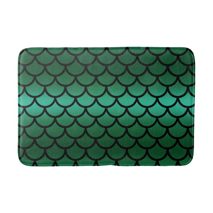 Green & Black Mermaid Scales Fantasy Fish Bath Mat | Zazzle