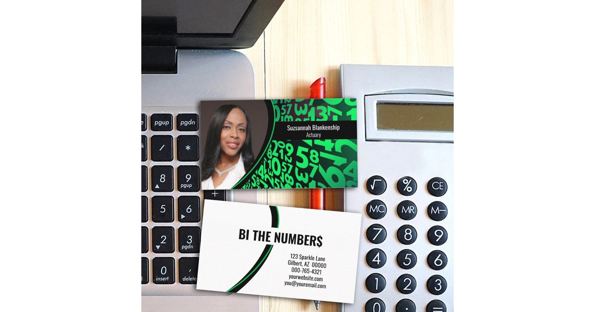 Green Black Numbers Custom Professional Photo Business Card | Zazzle