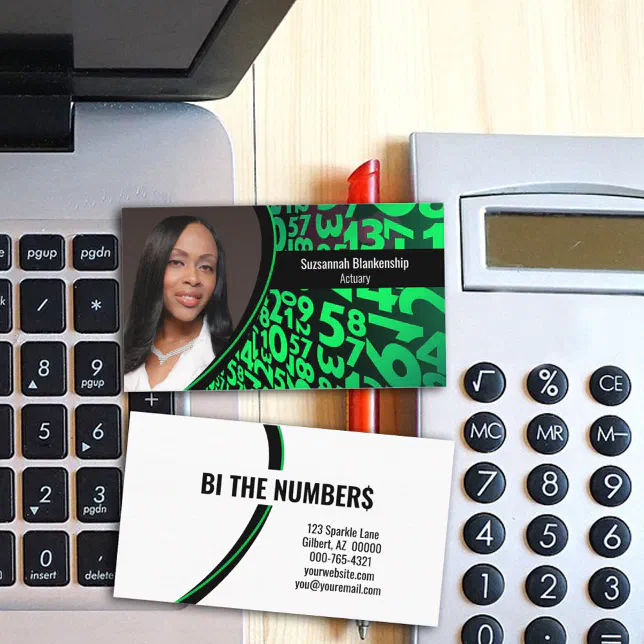 Green Black Numbers Custom Professional Photo Business Card | Zazzle