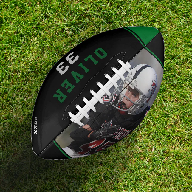 Green Black Player's Name Number Photo Football | Zazzle