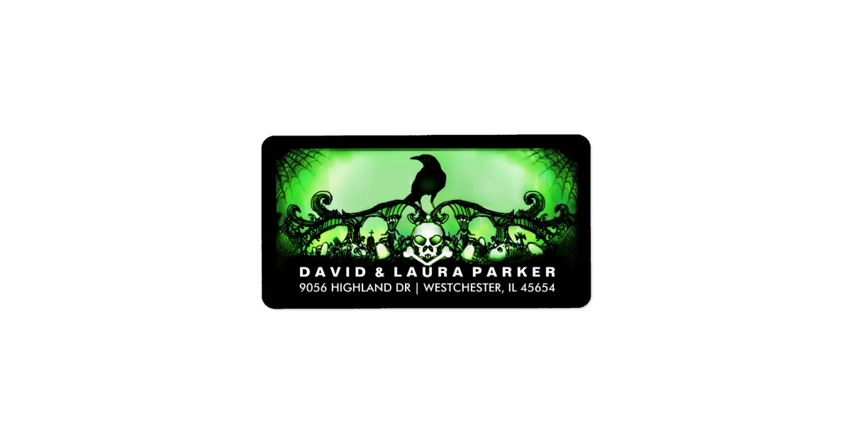 Green & Black Raven Halloween Address Label | Zazzle