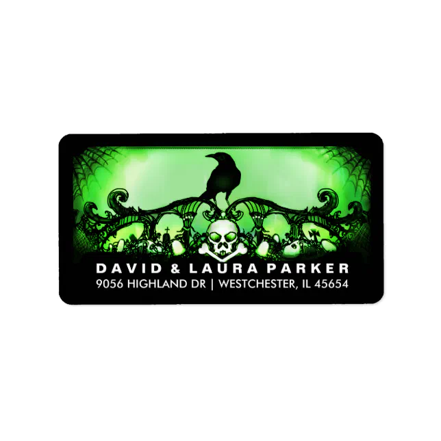 Green & Black Raven Halloween Address Label | Zazzle