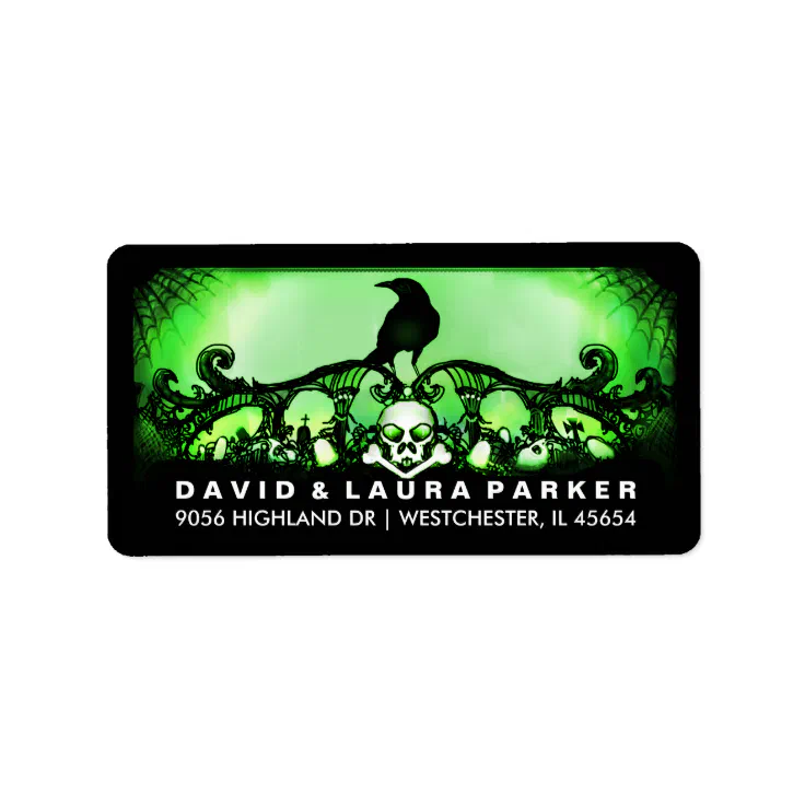 Green & Black Raven Halloween Address Label | Zazzle