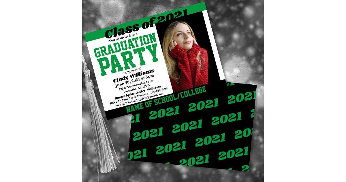 Green Black School Colors Photo Graduation Invitation | Zazzle