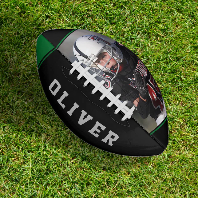 Green Black Stripes Player's Name Photo Football | Zazzle