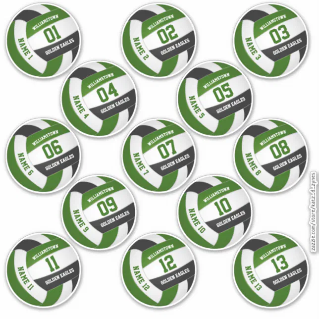 green black volleyball team colors players names sticker | Zazzle