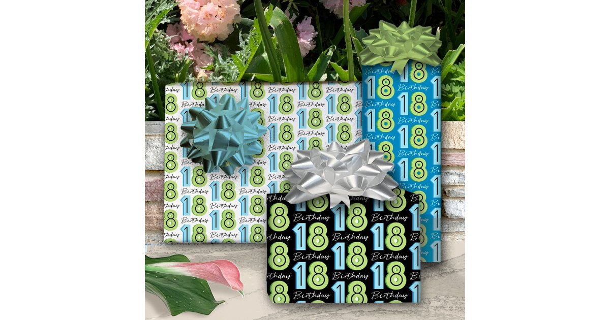 Green Blue 18th Birthday Wrapping Paper Sheets | Zazzle
