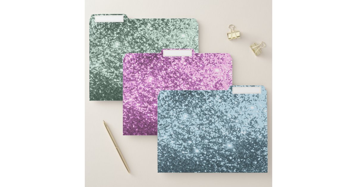 Green, Blue and Pink Glitter File Folder | Zazzle
