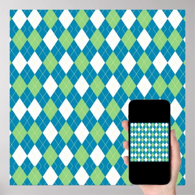 Green Blue and White Argyle Pattern Poster | Zazzle