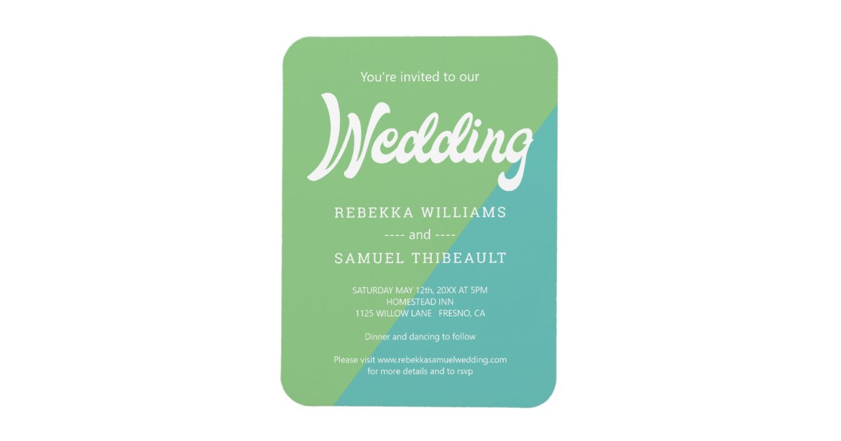 Green & Blue Color Block Retro Wedding Invitation Magnet | Zazzle