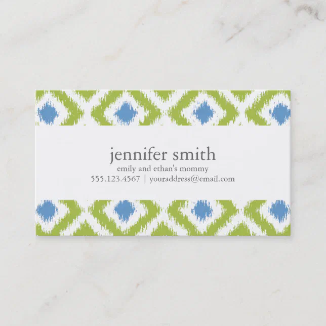 Green Blue Diamonds Ikat Pattern Calling Card | Zazzle