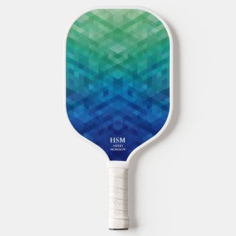 Green Blue Geometric Gradient Custom Monogram Text Pickleball Paddle ...