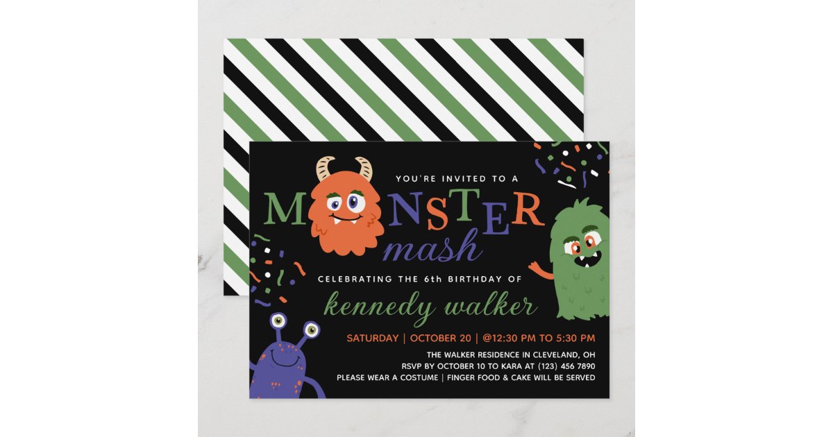 Green Blue Monster Mash Halloween Party Invitation | Zazzle