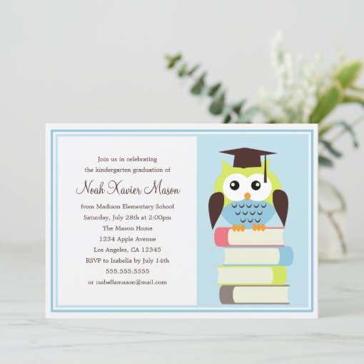 Green/Blue Owl Graduation Party Invitation | Zazzle