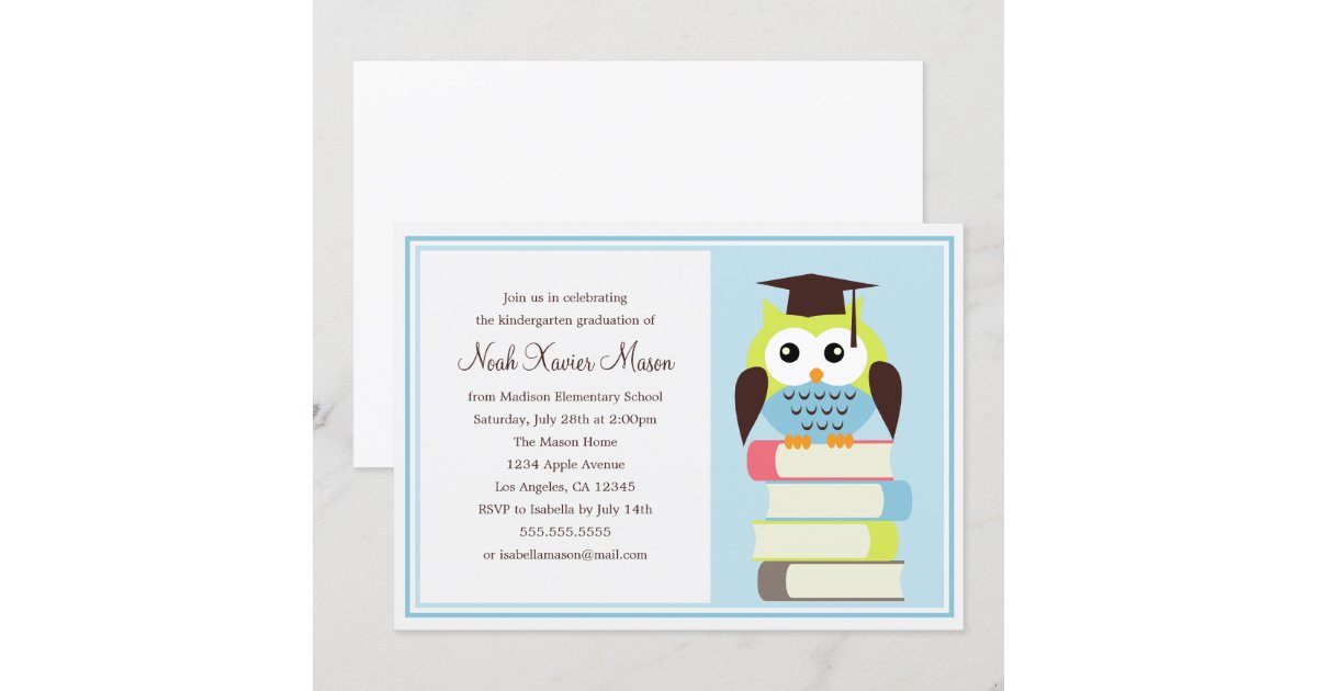 Green/Blue Owl Graduation Party Invitation | Zazzle