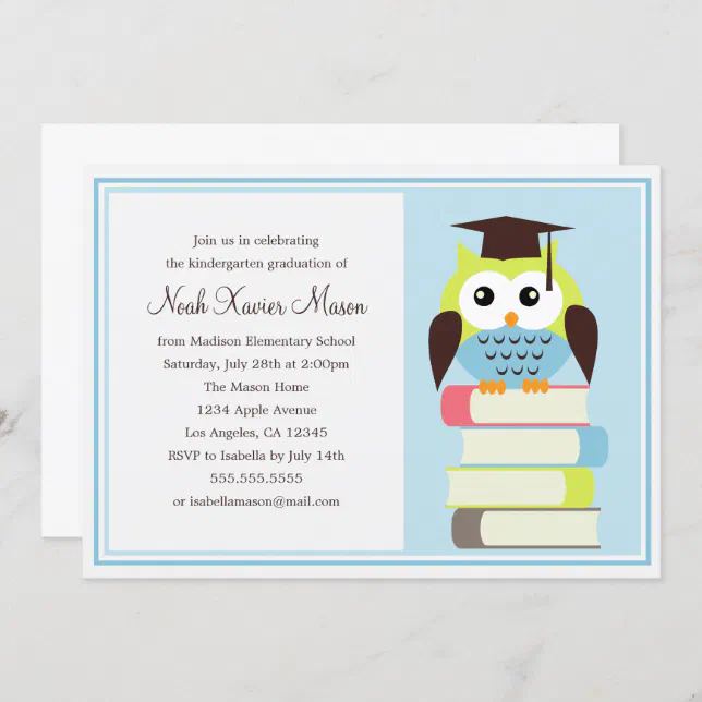 Green/Blue Owl Graduation Party Invitation | Zazzle