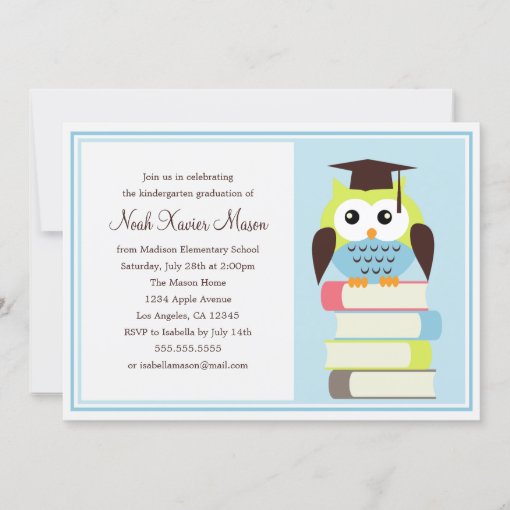 Green/Blue Owl Graduation Party Invitation | Zazzle