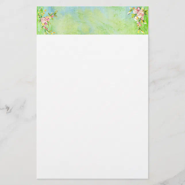 Green Blue Pink Roses Floral Wedding Header Stationery | Zazzle