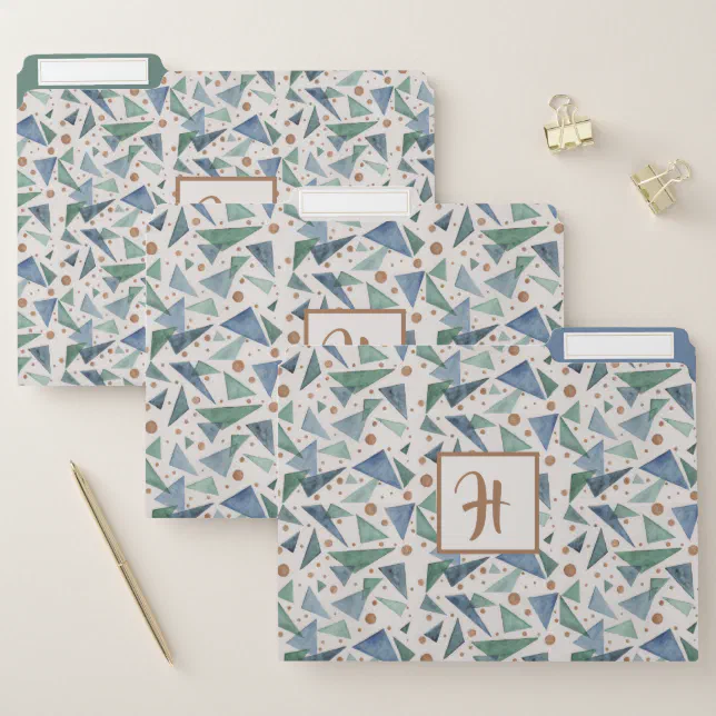 Green Blue Teal Gold Abstract Triangles Circles File Folder | Zazzle