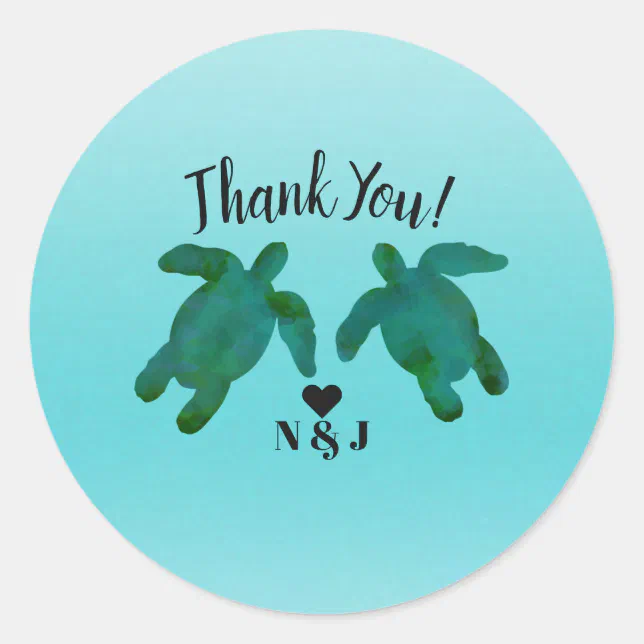 Green Blue Watercolor Ocean 2 Sea Turtles Classic Round Sticker | Zazzle