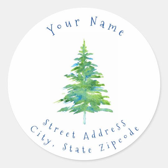 'Green Blue Watercolor Pine Tree' Labels | Zazzle.com