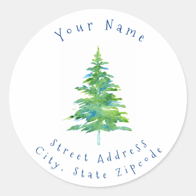 'Green Blue Watercolor Pine Tree' Labels | Zazzle