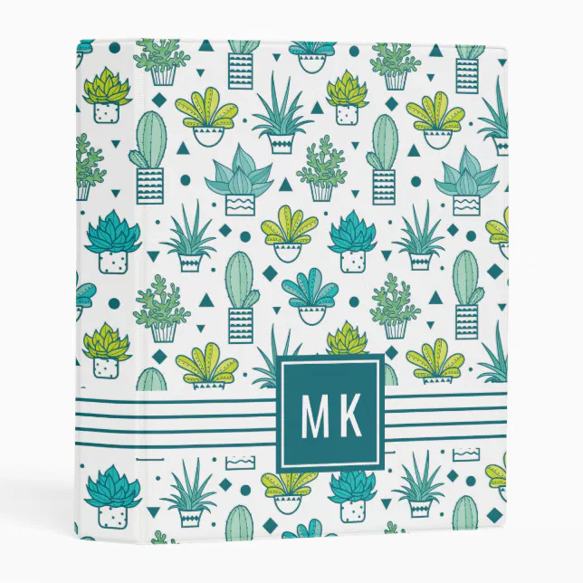 Green & Blue Watercolor Succulent Pattern Mini Binder | Zazzle