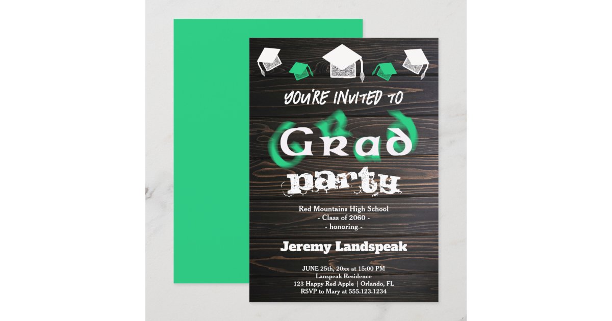 Green Blurry Text for Graduation House Party Invitation | Zazzle