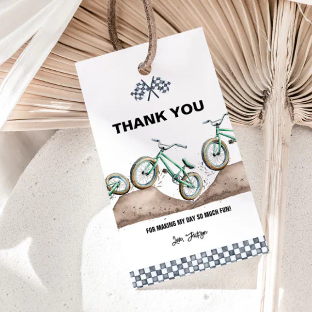 Green BMX Dirt bike thank you gift tag | Zazzle