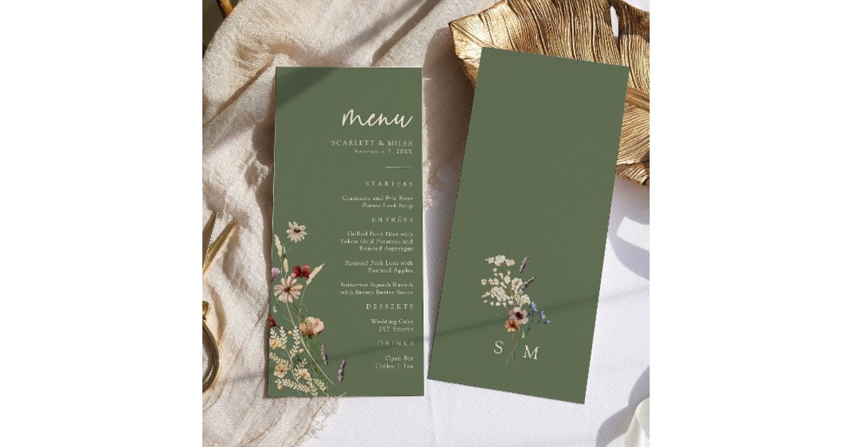 Green Boho Wedding Menu | Zazzle