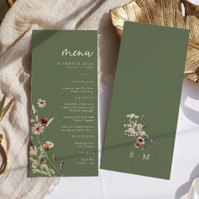 Green Boho Wedding Menu | Zazzle