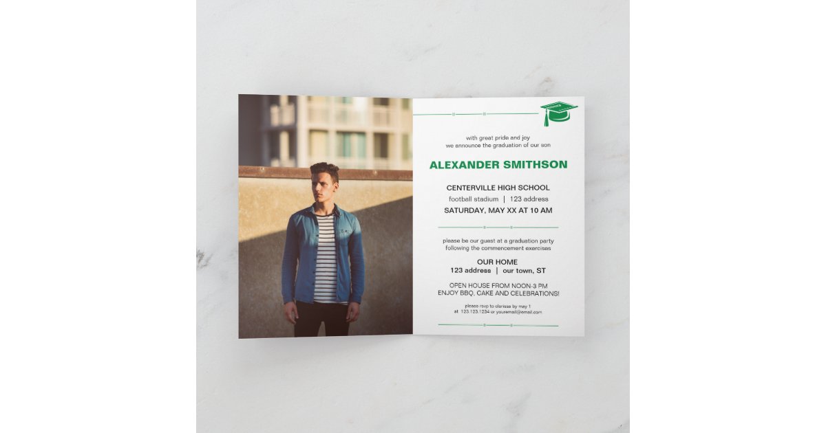 Green Bold GRADUATE Letters and Cap Graduation Invitation | Zazzle