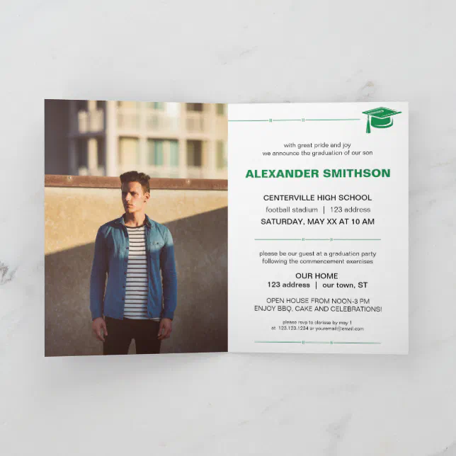 Green Bold GRADUATE Letters and Cap Graduation Invitation | Zazzle