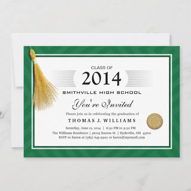 Green Border Diploma with Tassel Graduation Invite | Zazzle