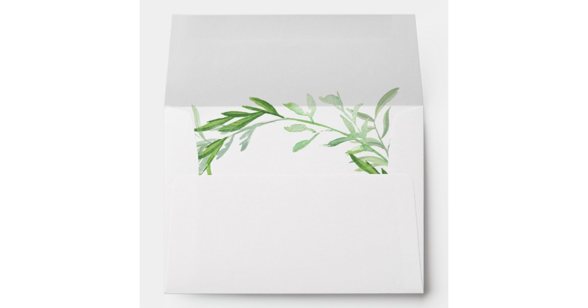 Green Botanical Leaves Wreath Wedding Envelope | Zazzle
