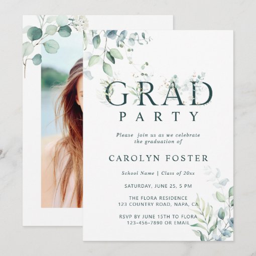 Green Botanical Letter Graduation Party Photo Invitation | Zazzle