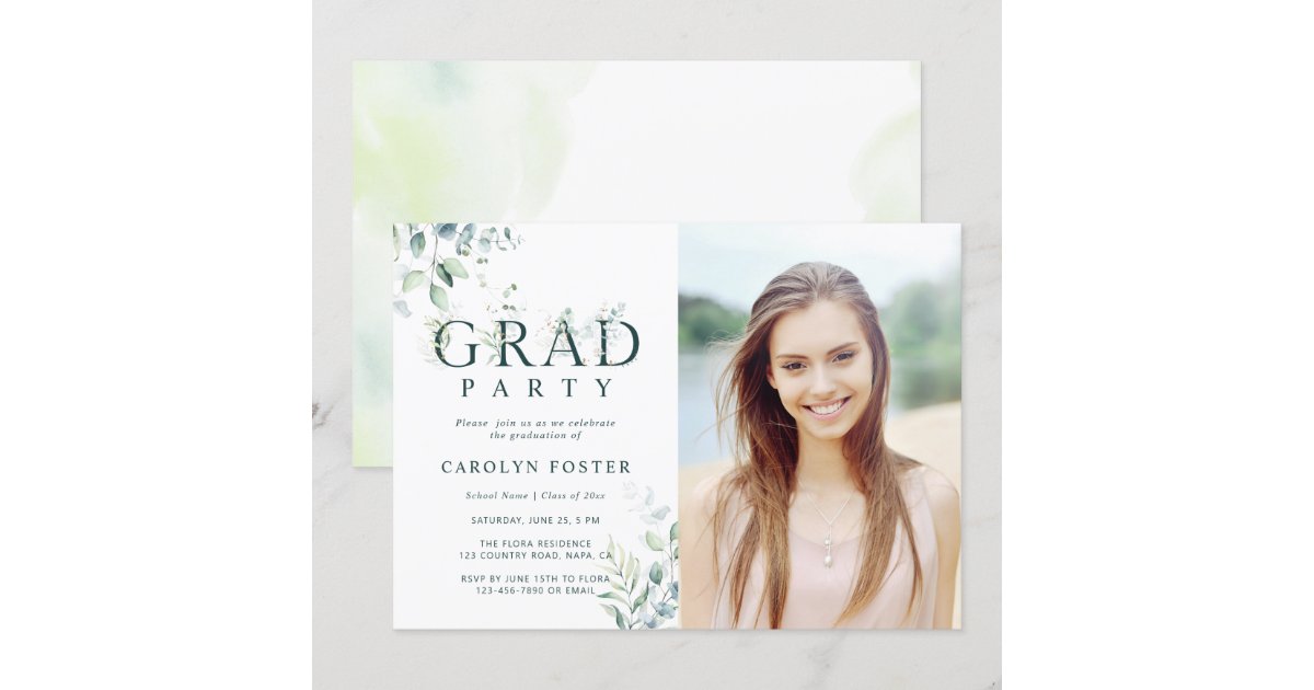 Green Botanical Letter Graduation Party Photo Invitation | Zazzle.com