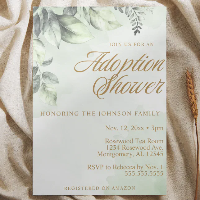 Green Botanicals Adoption Child / Baby Shower Invitation | Zazzle