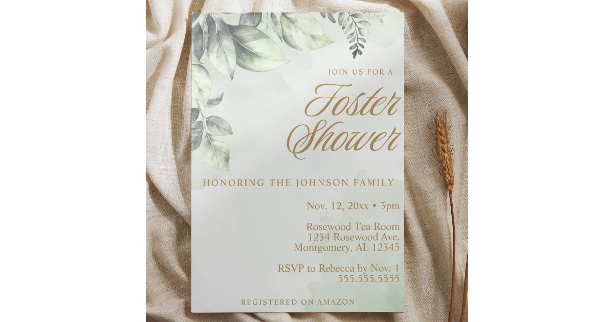 Green Botanicals Foster Care Child / Baby Shower Invitation | Zazzle