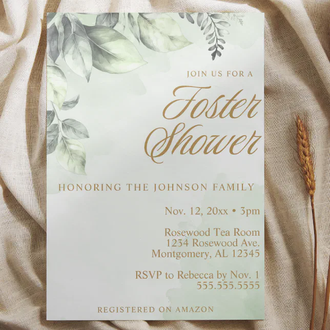 Green Botanicals Foster Care Child / Baby Shower Invitation | Zazzle