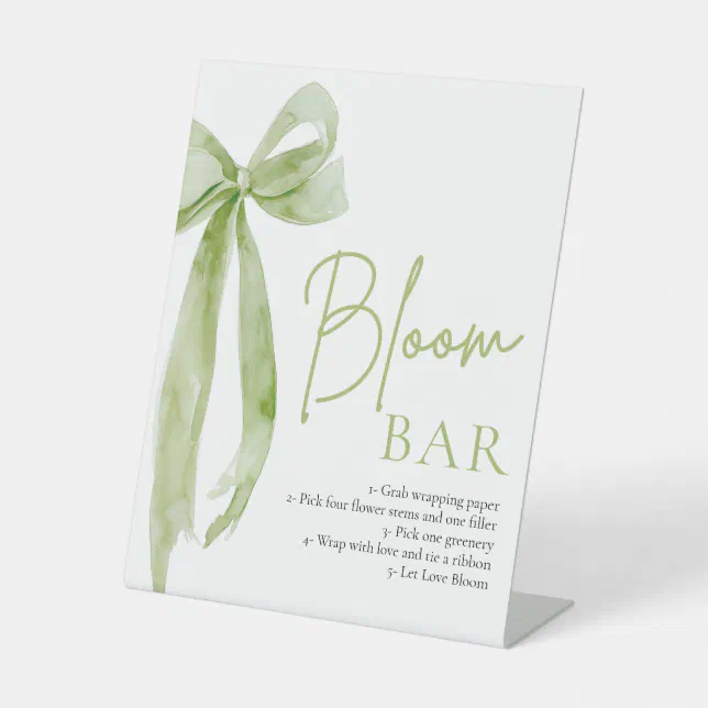 Green Bow Bridal Shower Flower Bloom Bar Sign | Zazzle