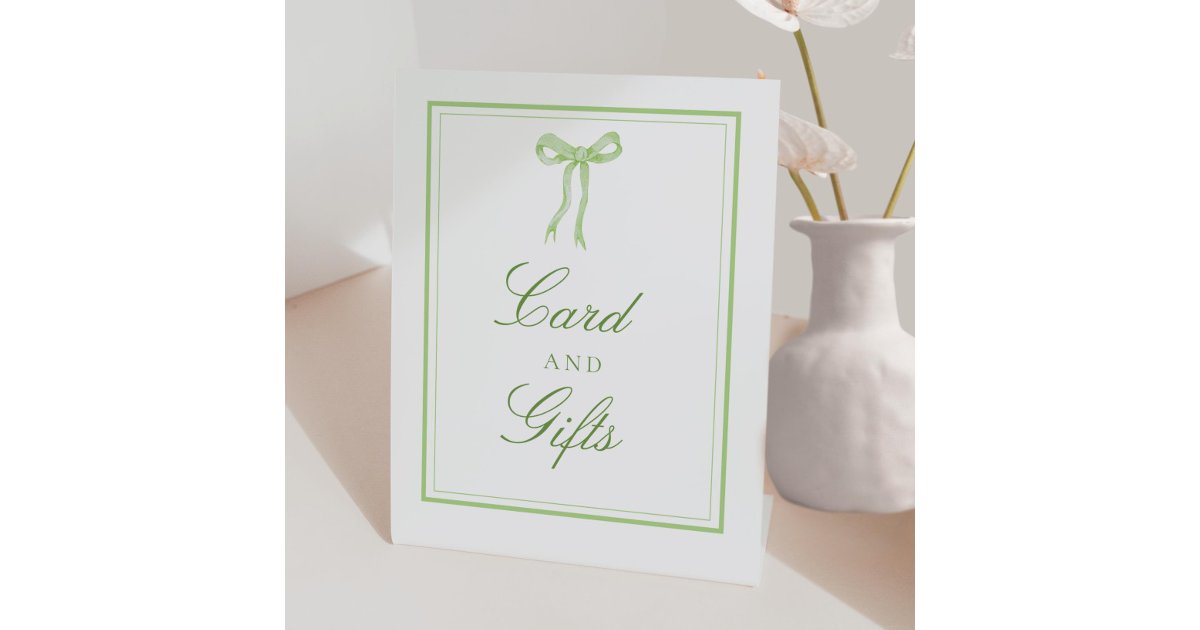 Green Bow Coquette Ribbon Cards and Gifts Sign | Zazzle